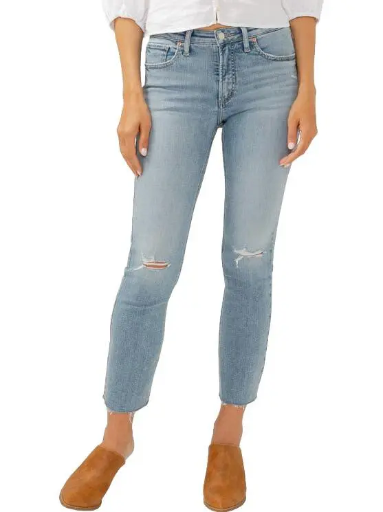 SILVER JEANS CO. Ripped Ankle Straight Leg Jeans - Indigo