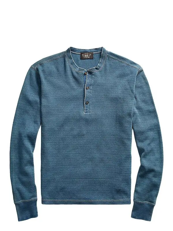 Ralph Lauren Indigo Jacquard-knit Henley Shirt - Washed Blue Indigo