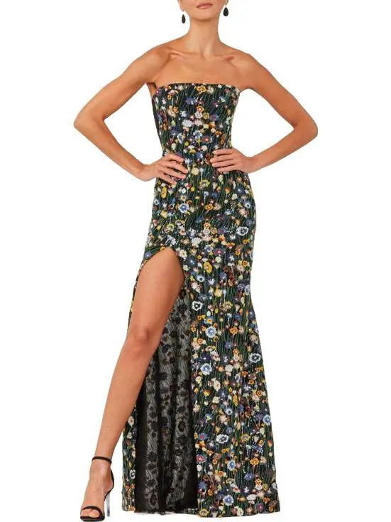 HELSI Ophelia Sequin Floral Gown - Black/ Yellow Floral