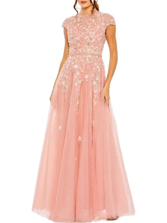 Mac Duggal Floral Embellished A-line Gown - Rose