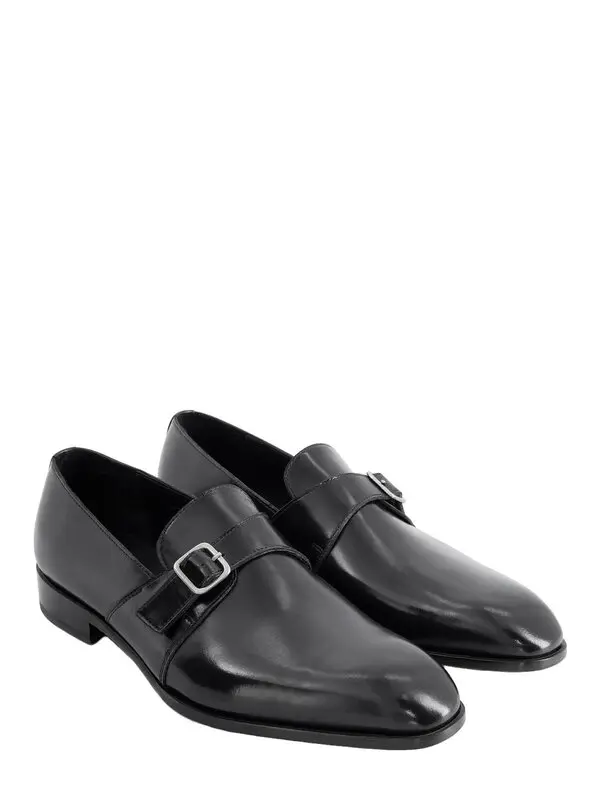 ANTHONY VEER Dunhill Single Monk Strap Loafers - Obisidian Black Leather