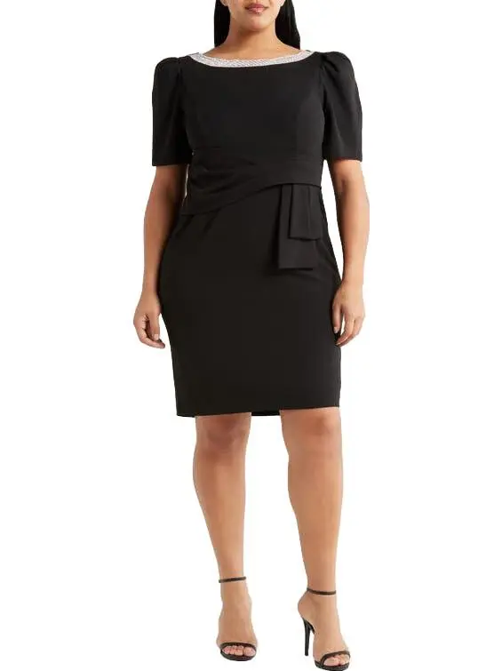 Alex Evenings Embellished Crepe Sheath Dress - Black