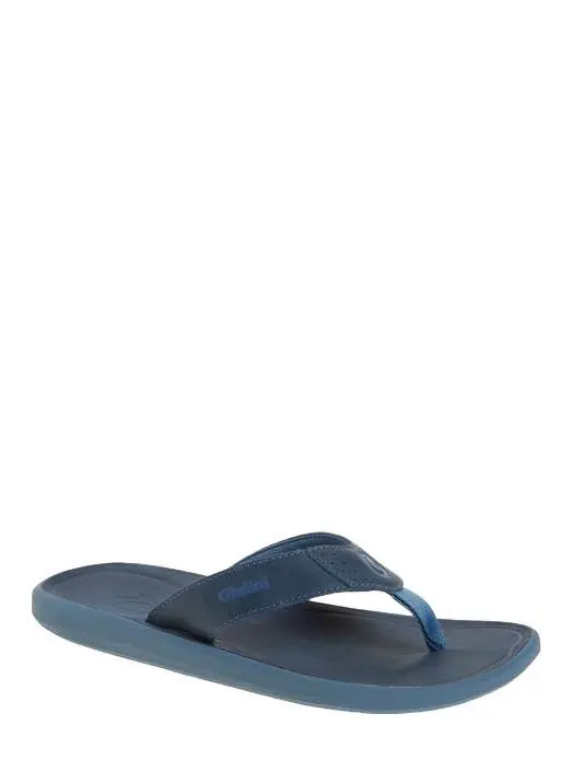 Olukai Pili Leather Flip Flops - Blue Fog / Coastal Blue