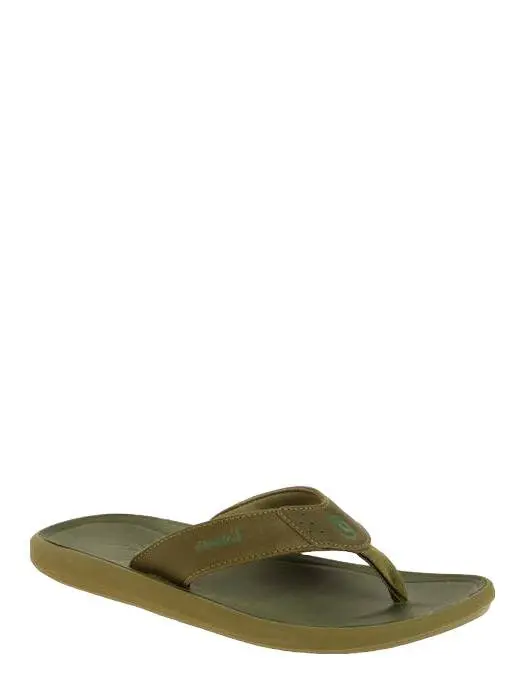 Olukai Pili Leather Flip Flops - Desert Moss / Deep Green