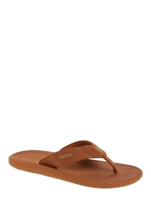 Olukai Pili Leather Flip Flops - Fox / Fox
