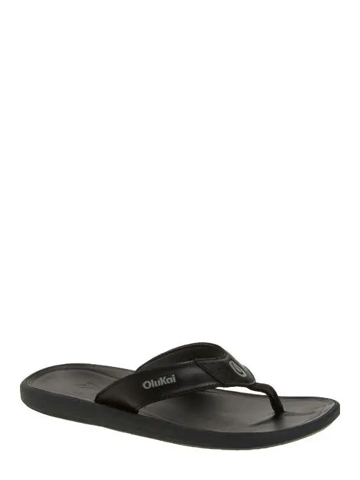 Olukai Pili Leather Flip Flops - Lava Rock / Lava Rock