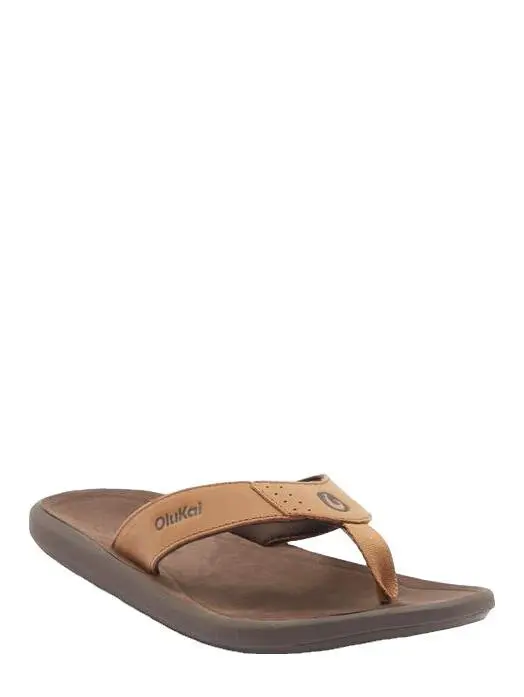 Olukai Pili Leather Flip Flops - Tan/dark Java