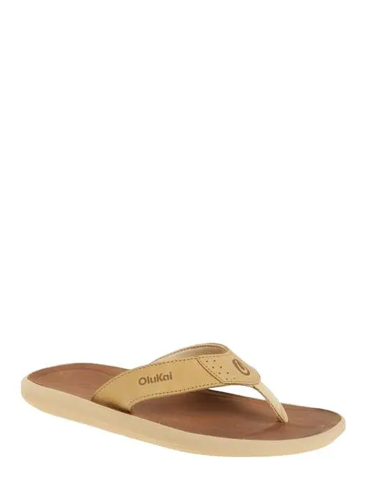 Olukai Pili Leather Flip Flops - Toasted Coconut / Tan