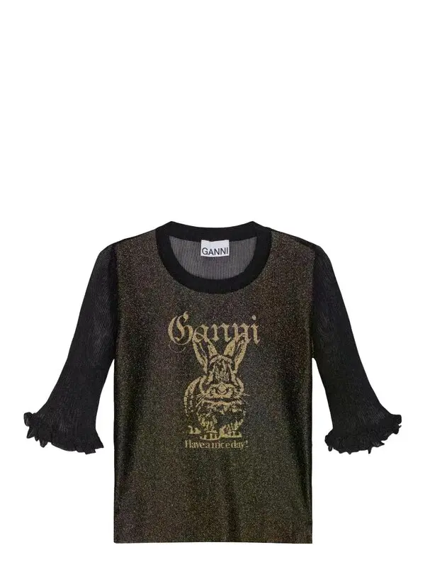 GANNI Logo-jacquard T-shirt - Black