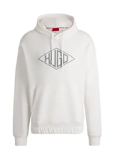 Hugo Boss Cotton-jersey Hoody With Branded Detail - Natural