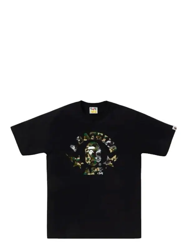 A BATHING APE 1st Camo Crazy Sta College Tee Shirt - Black