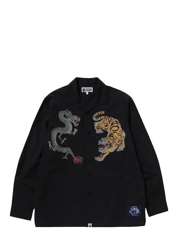 A BATHING APE Japan Culture Tiger And Dragon Open Collar Shirt - Black