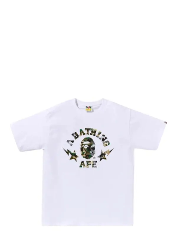 A BATHING APE 1st Camo Crazy Sta College Tee Shirt - White
