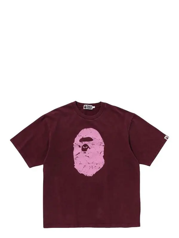 A BATHING APE Heavy Washed Ape Head Relaxed Fit Tee Shirt - Burgundy