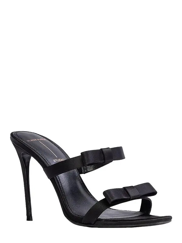 BLACK SUEDE STUDIO Satin High Heel Bow Sandals - Black