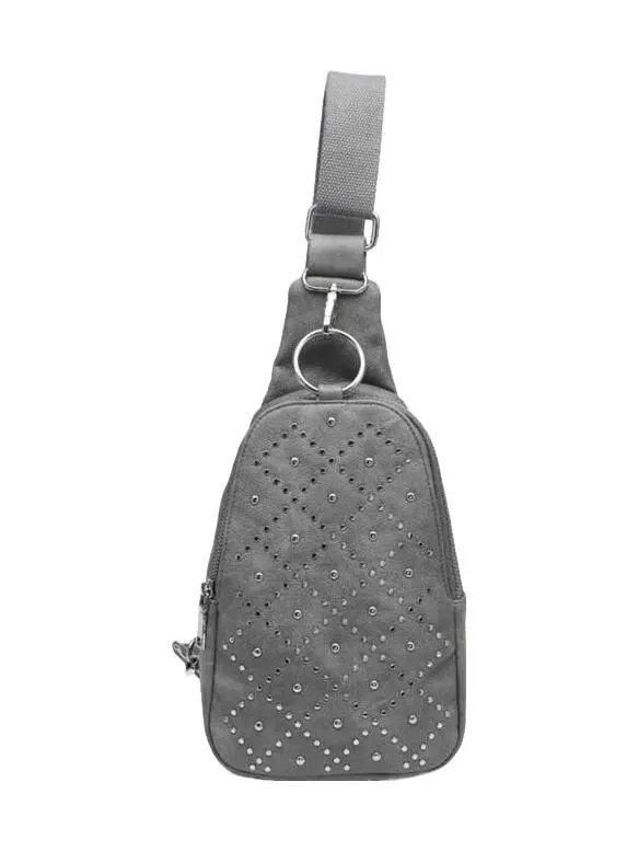 MODA LUXE Regina Studded Sling Backpack - Grey