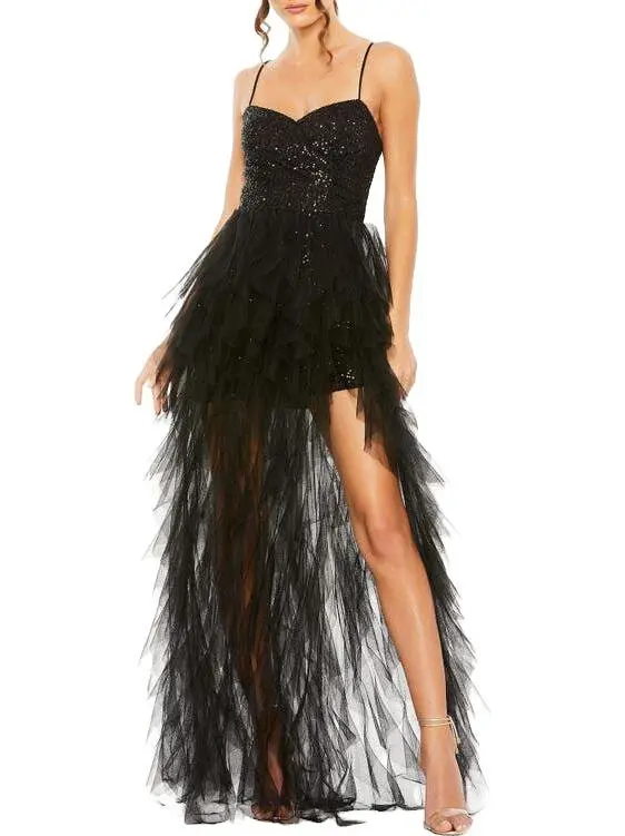 Mac Duggal Sequin High Low Mini Dress - Black