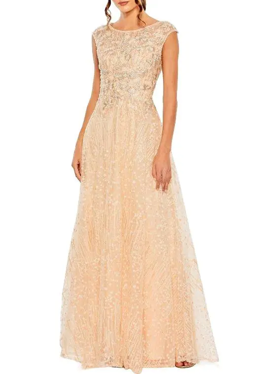 Mac Duggal High Neck Embroidered Gown - Peach