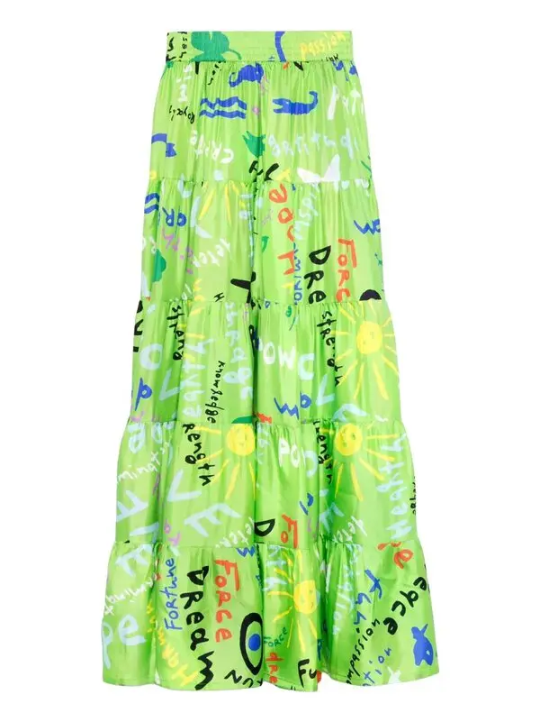 Rianna + Nina Printed Maxi Skirt - Green