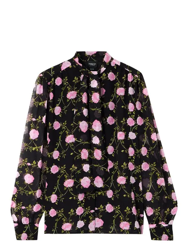 Giambattista Valli Pussy-bow Floral-print Blouse - Black