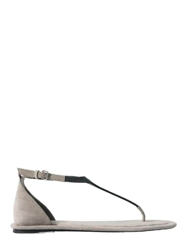 Brunello Cucinelli Bead-embellished Suede Sandals - Brown