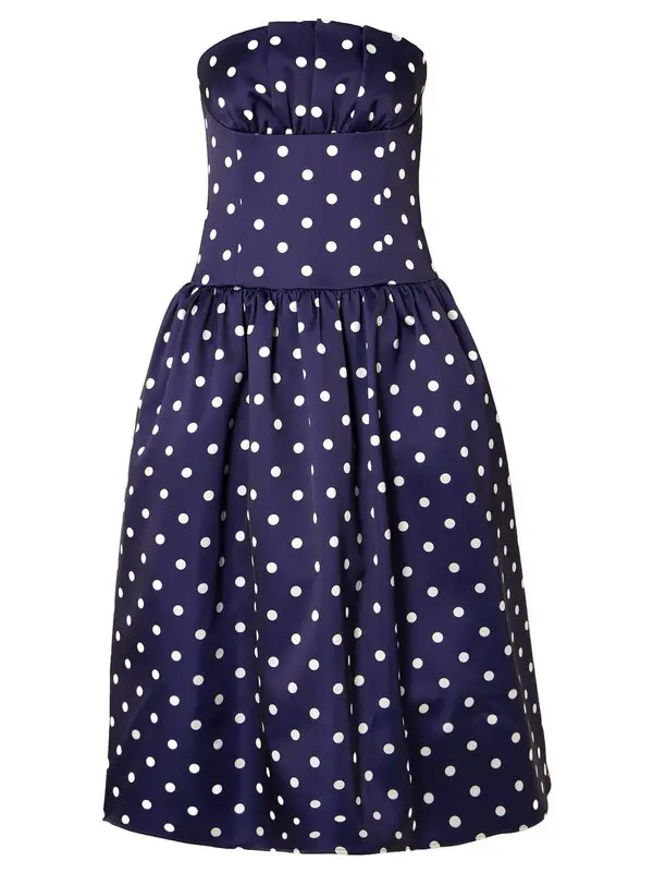 SELF-PORTRAIT Strapless Polka-dot Satin Midi Dress - Blue