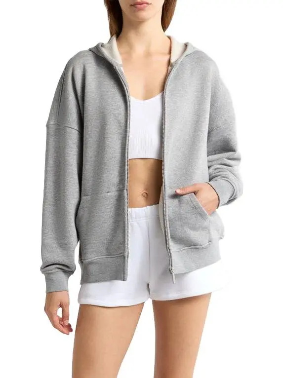 FLORENCE BY MILLS Oversized Zip-up Hoodie - Heather Grey