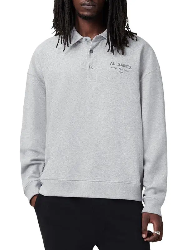 ALLSAINTS Xander Logo Graphic Polo Sweatshirt - Grey Marl