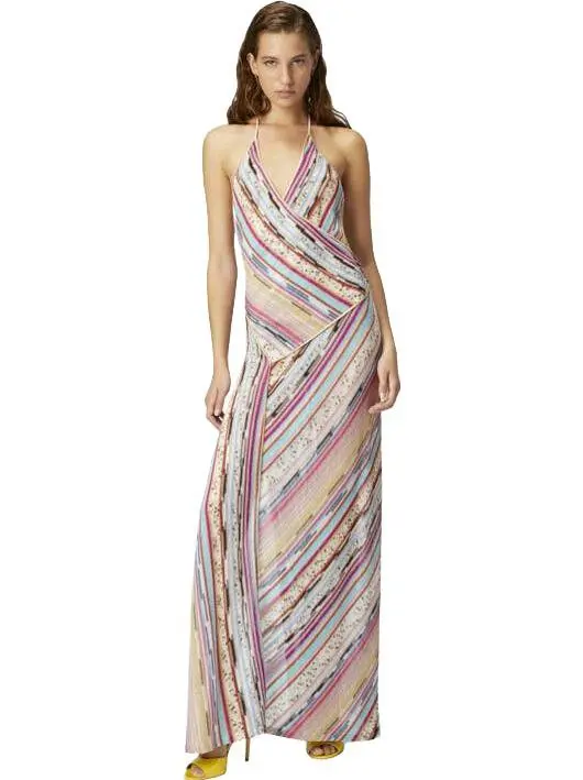 Missoni Long Dress In Lamé Slub Viscose With Slit - Multicoloured