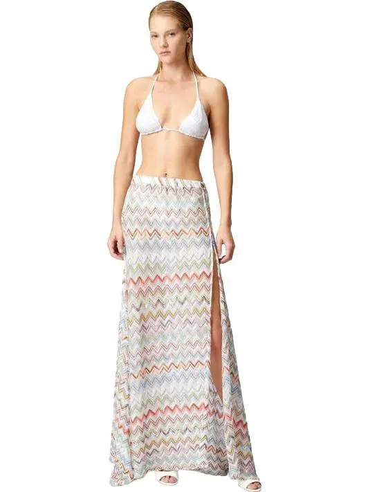 Missoni Long Cover-up Skirt With 3d Zig Zag Lamé And Slit - Multicoloured