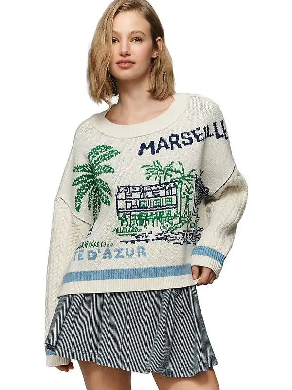 Maeve Graphic Cable-knit Sweater - Ivory Pattern