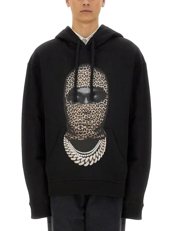 IH NOM UH NIT Leopard Mask Print Cotton Sweatshirt - Black