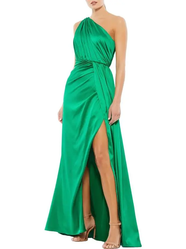 Mac Duggal Gathered One-shoulder Gown - Emerald