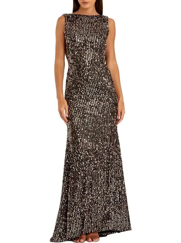 Mac Duggal Cowl Back Evening Gown - Bronze