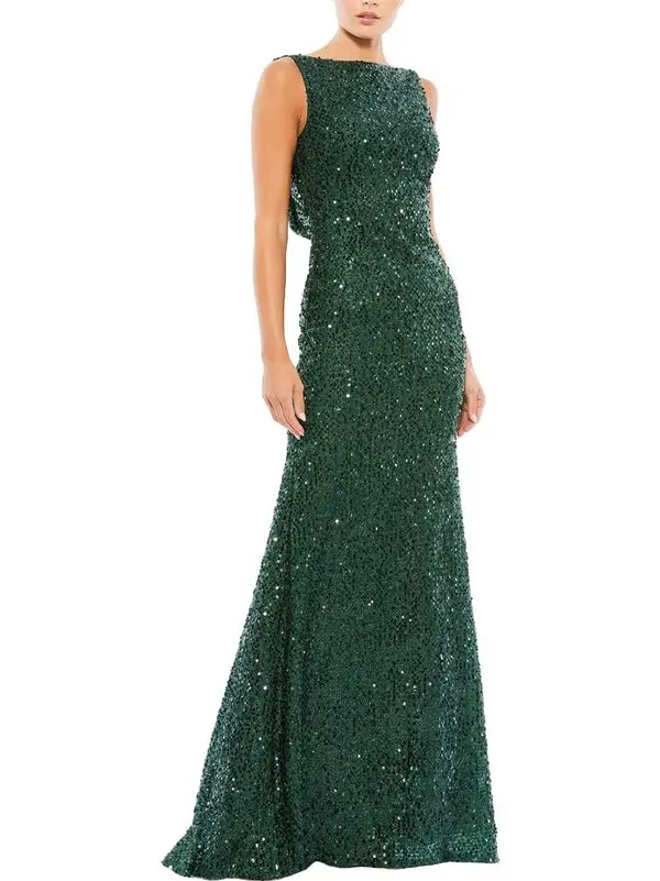 Mac Duggal Cowl Back Evening Gown - Emerald