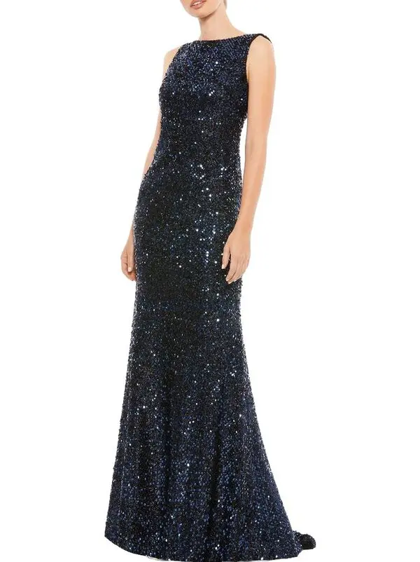 Mac Duggal Sequin Sleeveless Evening Gown With Draped Back - Midnight