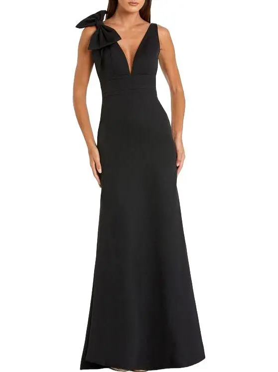 Mac Duggal Sleeveless V-neck Bow Detail Mermaid Gown - Black