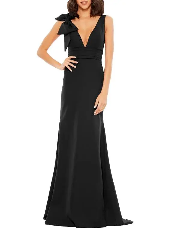 Mac Duggal Sleeveless V-neck Bow Detail Mermaid Gown - Black