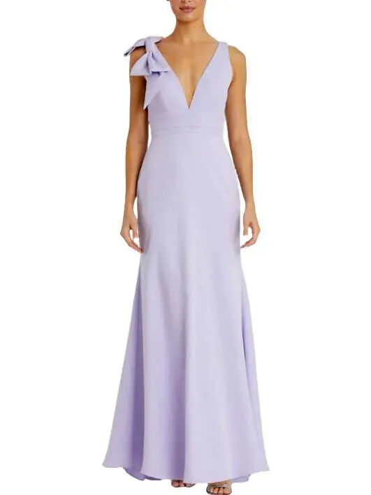 Mac Duggal Sleeveless V-neck Bow Detail Mermaid Gown - Lilac