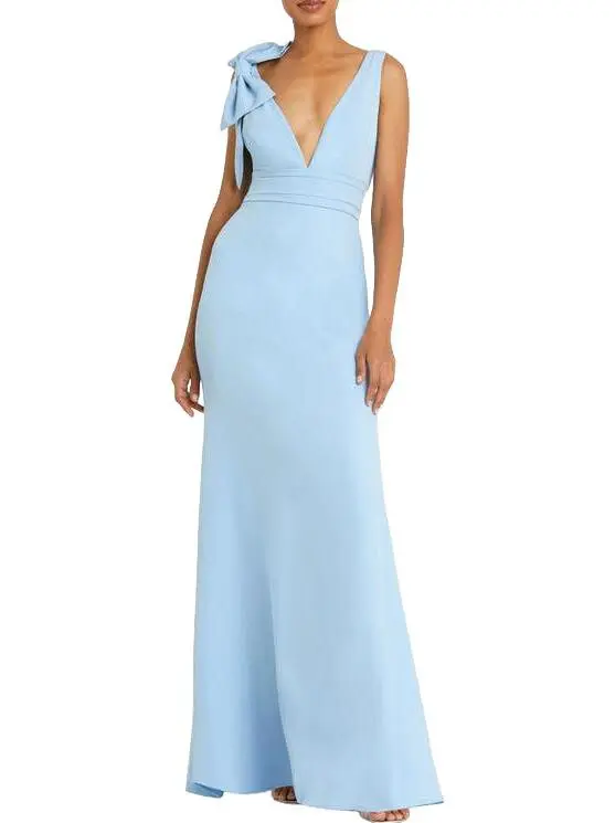 Mac Duggal Sleeveless V-neck Bow Detail Mermaid Gown - Powder Blue