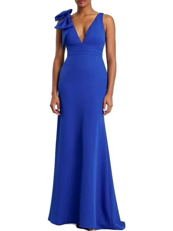 Mac Duggal Sleeveless V-neck Bow Detail Mermaid Gown - Royal Blue