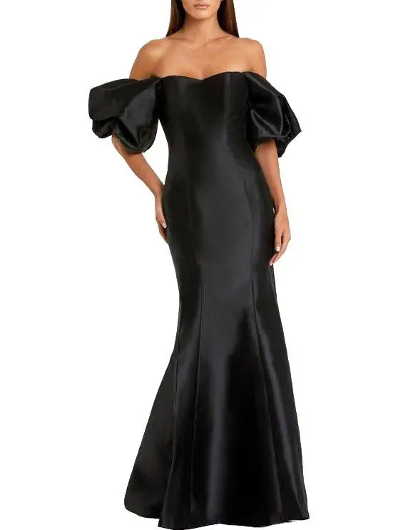 Mac Duggal Sweetheart Off-the-shoulder Puff Sleeve Gown - Black