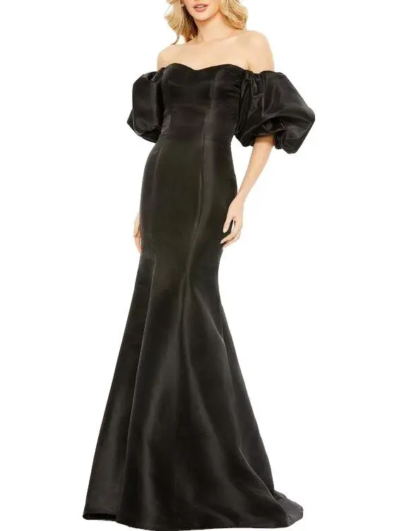 Mac Duggal Sweetheart Off-the-shoulder Puff Sleeve Gown - Black