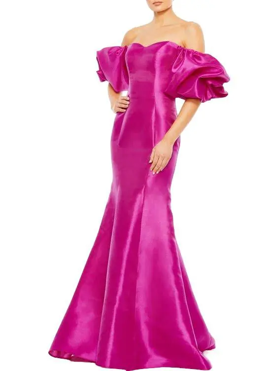 Mac Duggal Sweetheart Off-the-shoulder Puff Sleeve Gown - Fuchsia