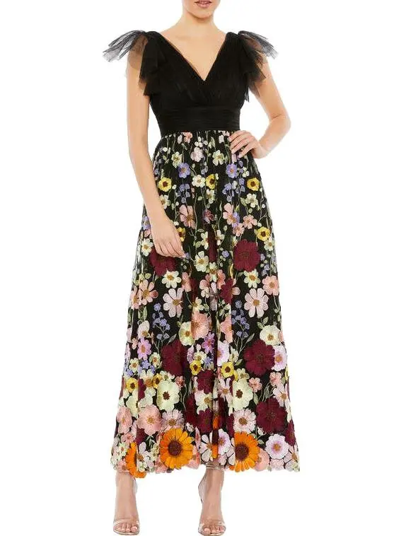 Mac Duggal Embroidered A-line Dress - Black Multi