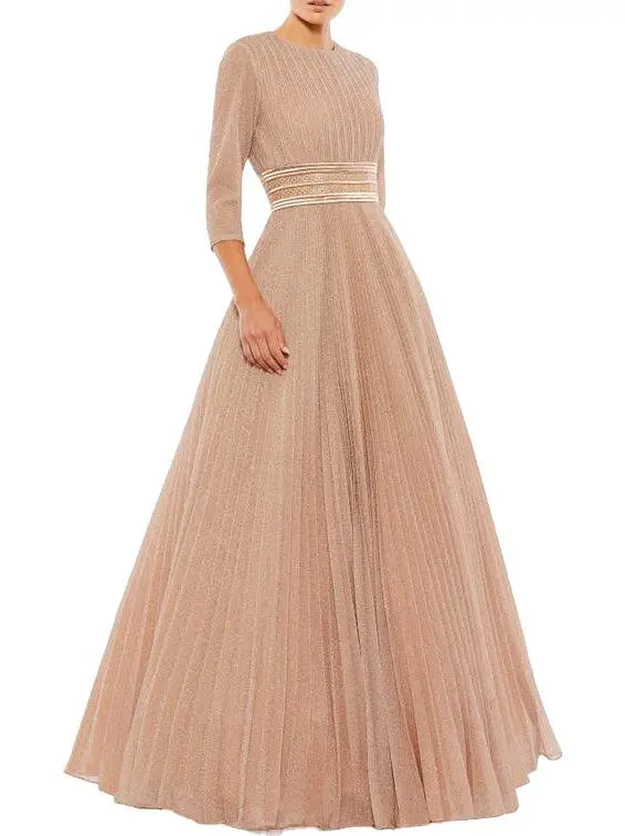 Mac Duggal Shimmering Pleated A-line Gown - Rose Gold