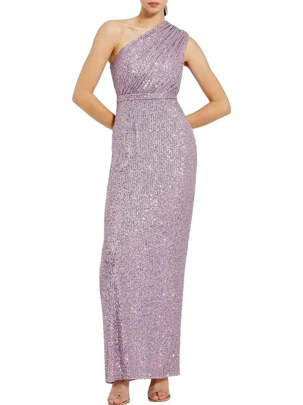Mac Duggal Sequin One Shoulder Evening Gown - Lilac