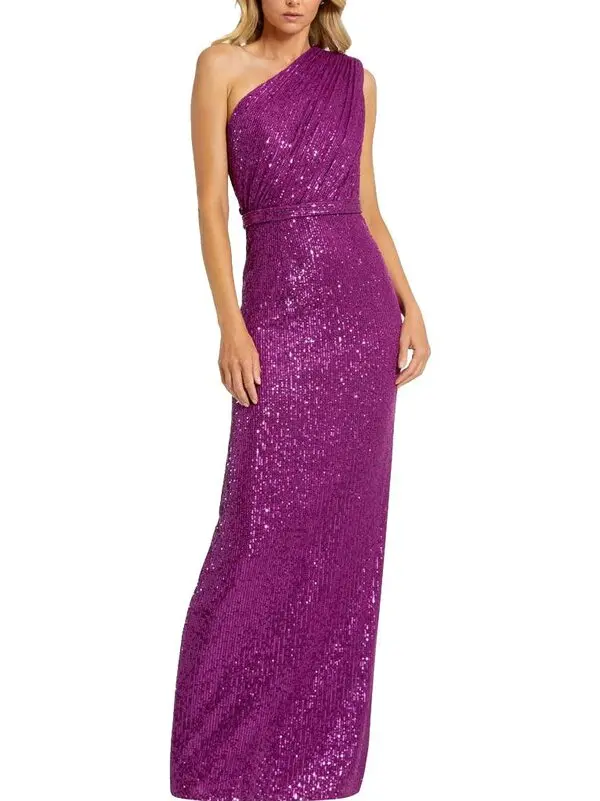 Mac Duggal Sequin One Shoulder Evening Gown - Purple