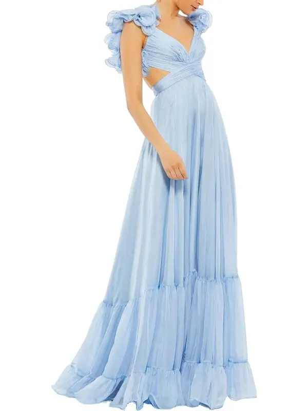 Mac Duggal Sleeveless Ruffle Tiered Chiffon Gown - Powder Blue