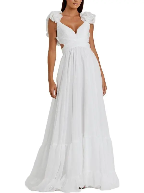 Mac Duggal Sleeveless Ruffle Tiered Chiffon Gown - White